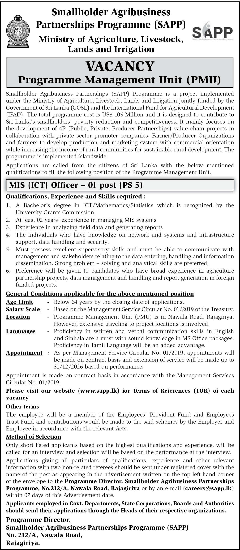 Mis -ICT - Officer - Ministry of Agriculture, Livestock, Lands and ...