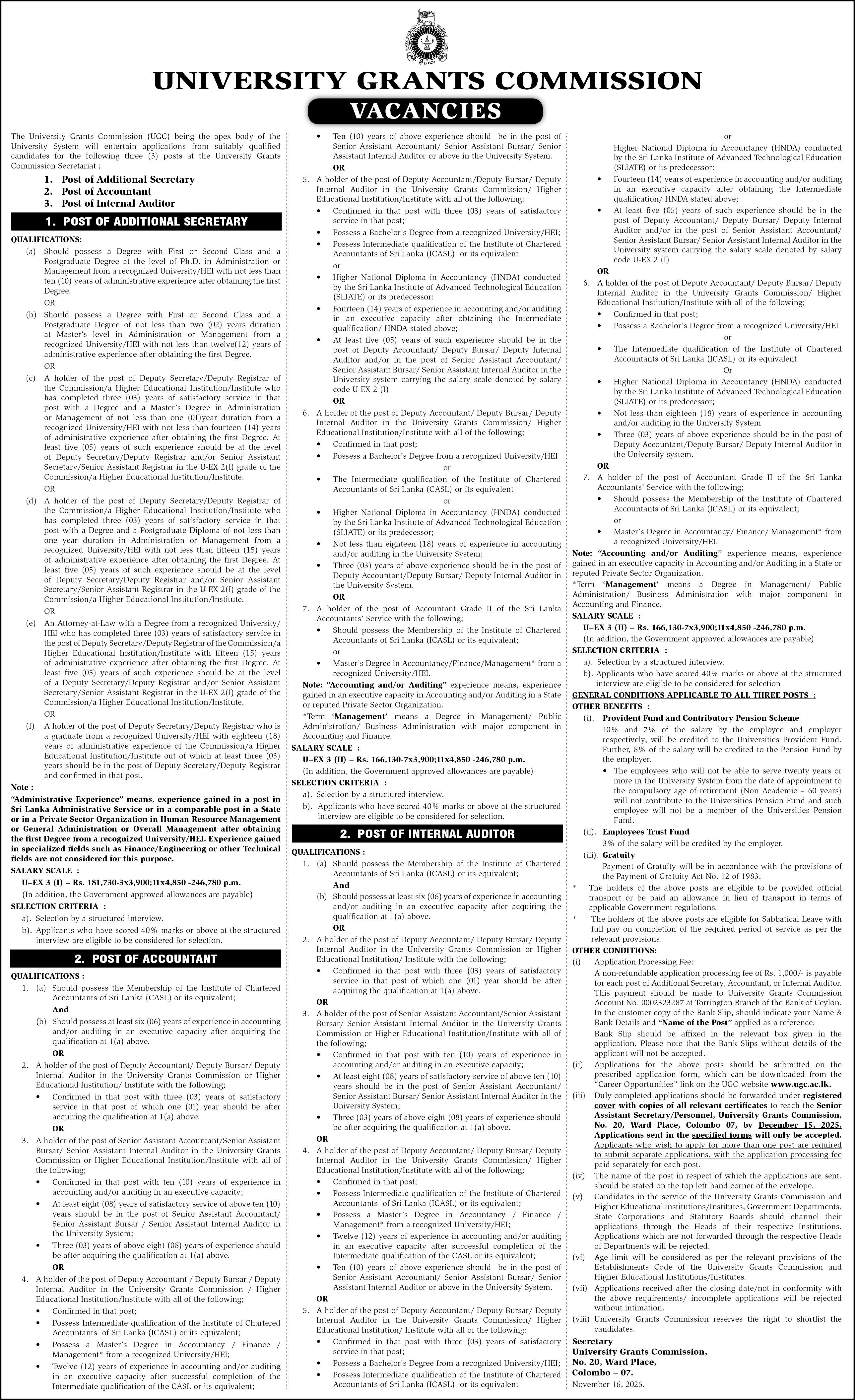Additional Secretary, Accountant, Internal Auditor - University Grants ...