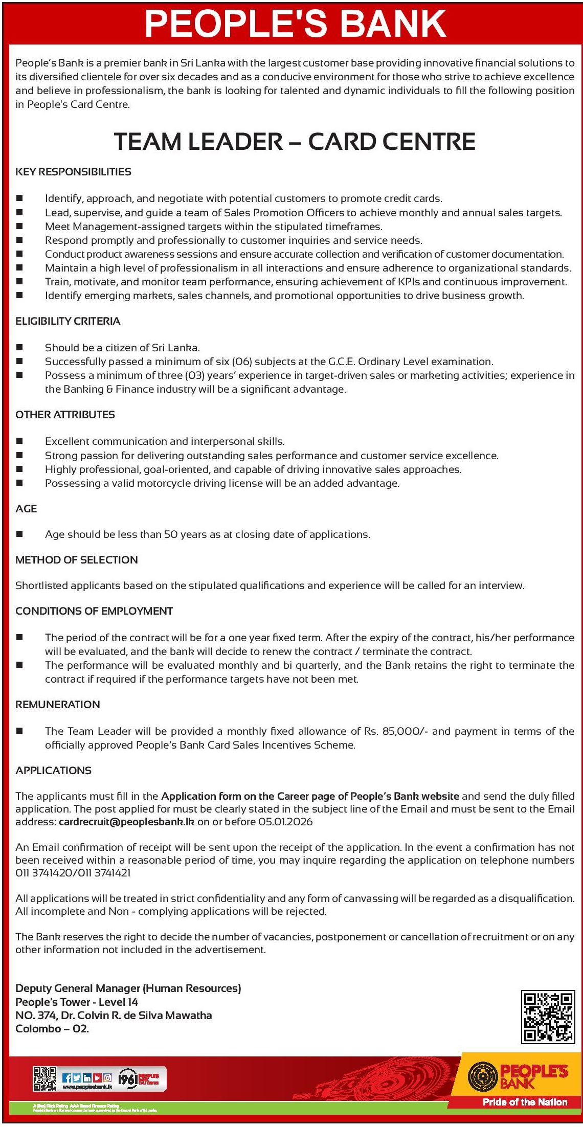 Team Leader - Card Center - Peoples Bank