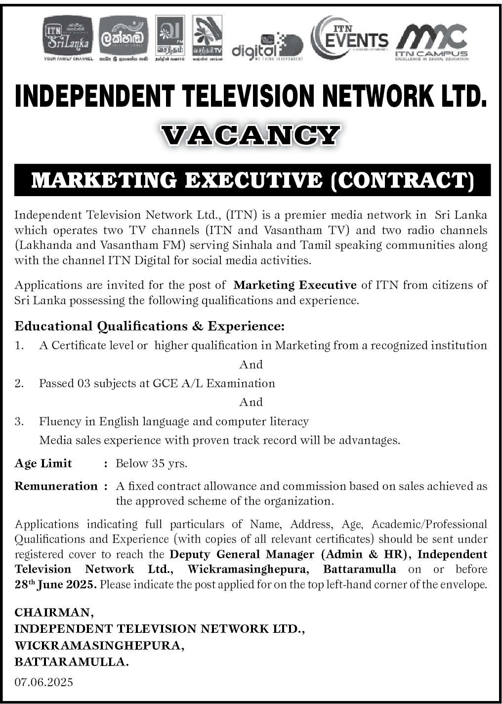 Marketing Executive - Independent Television Network LTd